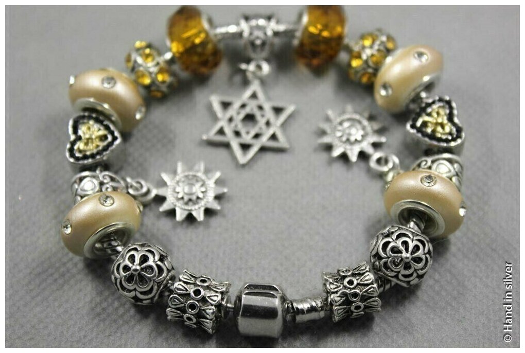 Браслет-цепочка Handinsilver ( Посеребриручку ), стразы, муранское стекло, стекло