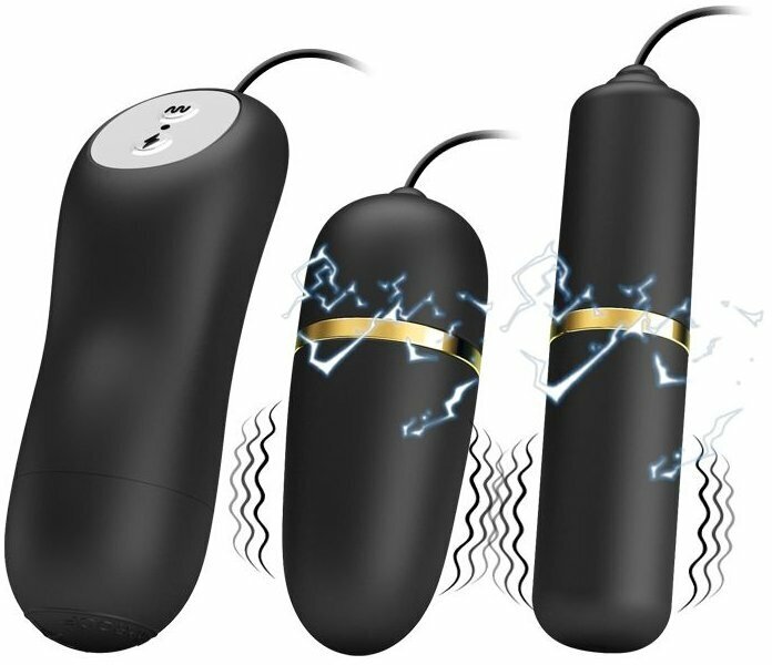 Черный проводной набор с электростимуляцией: виброяйцо и вибропуля Baile
