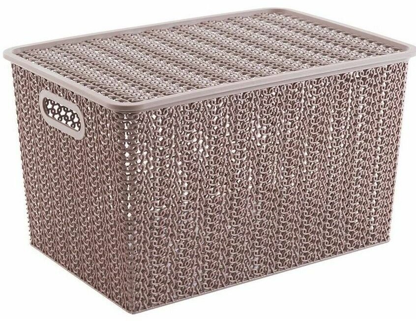 Корзина с крышкой VIOLET 533111 Вязь 14 л, 35х24,5х20,5 см, розовый нюд