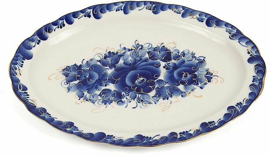 Блюдо овальное "Лаванда" малое, 335х240х25мм, золото