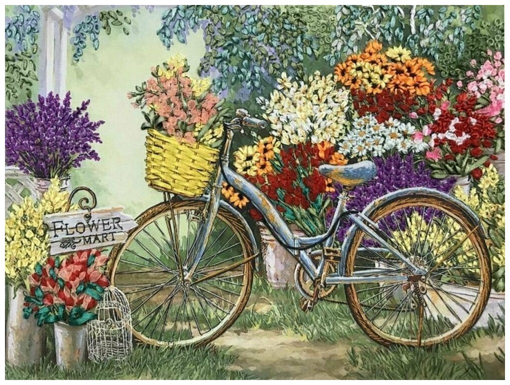 Рисунок на ткани Каролинка "Велосипед в цветах", 25,5x35 см