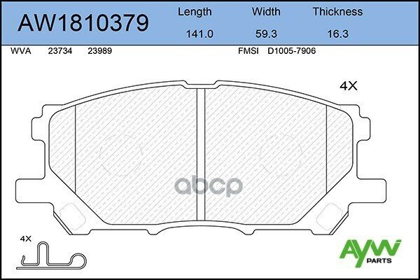 К-т дисков. тормоз. колодок LEXUS RX300, 330, 350 03>, TOYOTA Harrier 03> AYWIparts арт. AW1810379