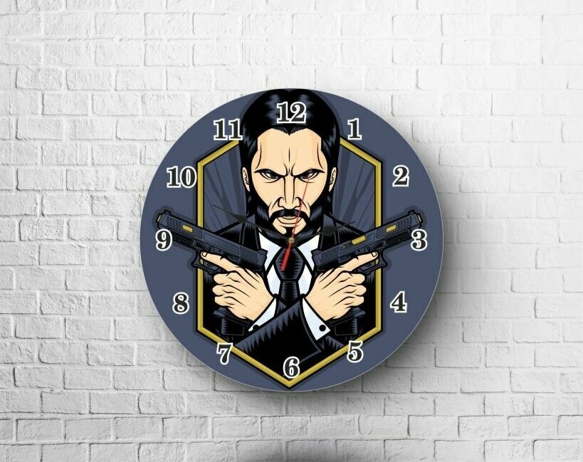 Часы настенные BUGRIKSHOP круглые 20 см принт "Джон Уик, John Wick" - JW0006