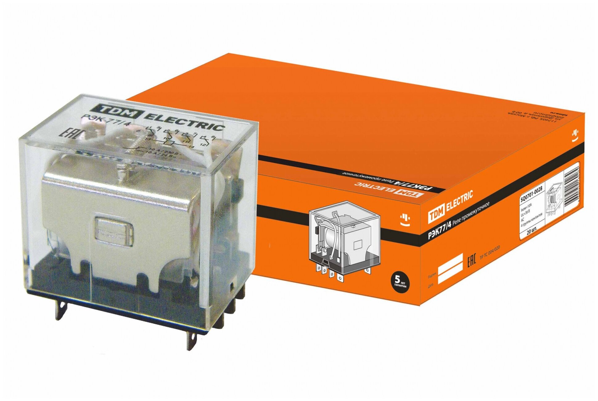 Реле РЭК77/4 10А 36В AC, TDM SQ0701-0028 (20 шт.)
