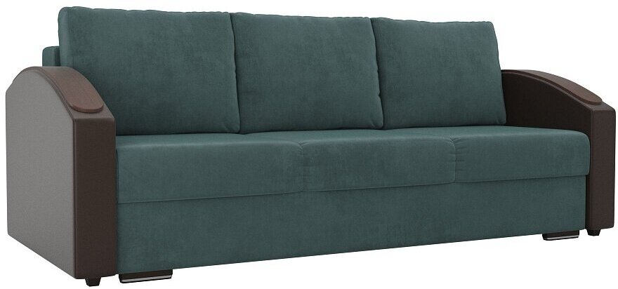 Прямой диван Монако Бирюзово-Коричневый Экокожа Велюр, еврокнижка, 230х100х85 см, с ящиком для белья