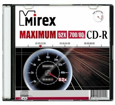 Носители информации CD-R, 52x, Mirex Maximum, Slim/1, UL120052A8S, 838851