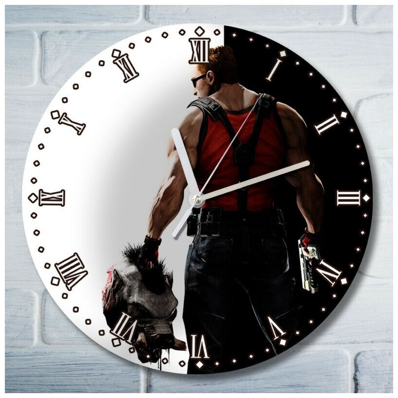 Настенные декоративные часы УФ с ярким рисунком, диаметр 28см игры Duke Nukem Forever (дюк нюкен, PS, Xbox, PC, Switch) 4688