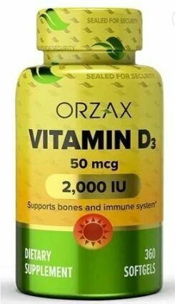 Orzax Vitamin D3 2000IU / Орзакс Витамин Д3 2000МЕ 360 капсул