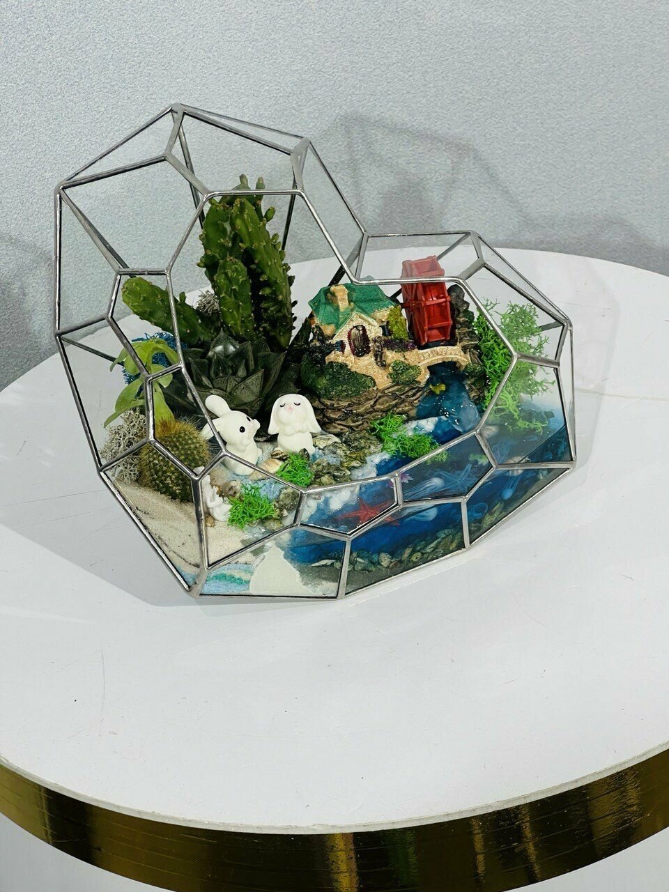Флорариум сердце с суккулентами и водоёмом/ Комнатное растение