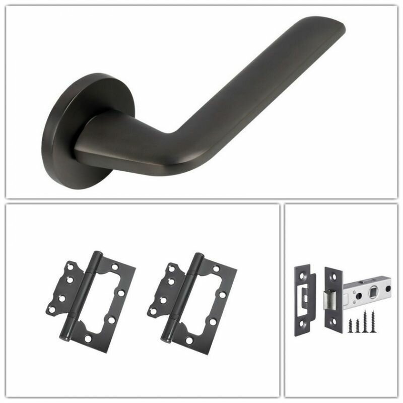 Ручка дверная межкомнатная Adden Bau DOVE_S-484_GRAPHITE_L6-45, графит (ручка + замок защелка + 2 петли без врезки)