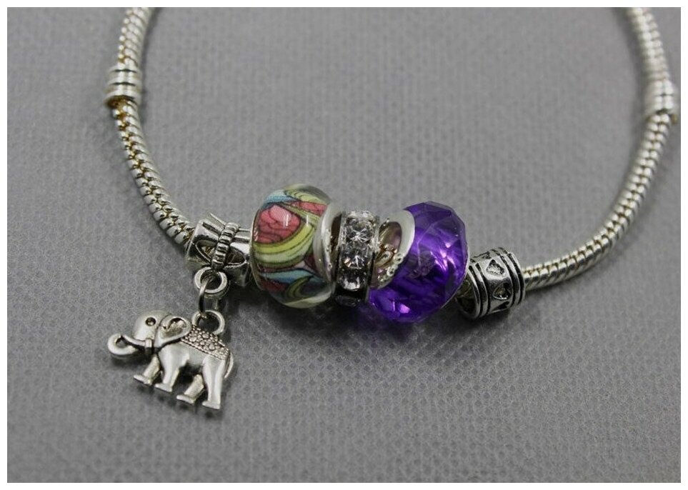 Браслет-цепочка, стекло, стразы, муранское стекло