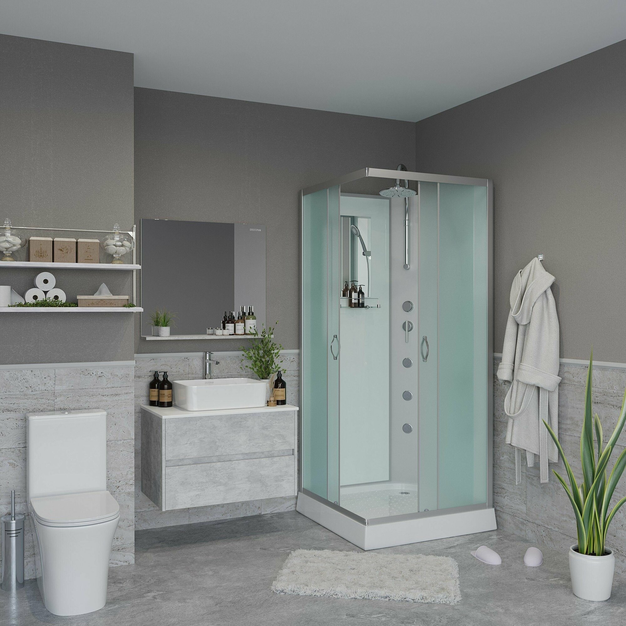 Душевая кабина с гидромассажем Niagara NG-1101-14BKTG (900х900х2100) низкий поддон (13см) стекло матовое