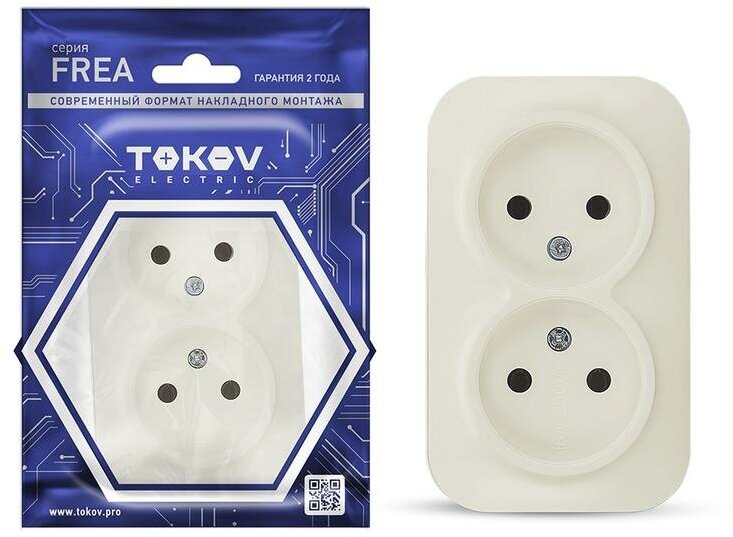Розетка 2-м ОП Frea 16А IP20 250В без заземл. АБС-пластик беж. TOKOV ELECTRIC TKE-FR-R2-C02