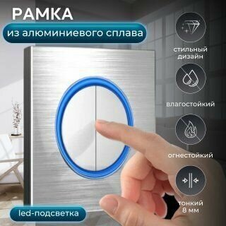 Выключатель двухклавишный серый (серебристый) из алюминиевого сплава