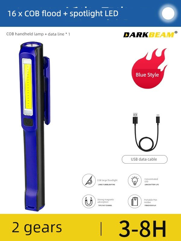 USB-аккумуляторный рабочий фонарь, COB магнитный фонарик-ручка, фонарь для ремонта и обслуживания, синий