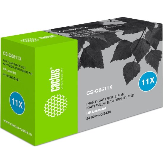 Тонер-картридж Cactus CS-Q6511X черный (12000стр.) для HP LJ 2410/2420/2420DN/2430