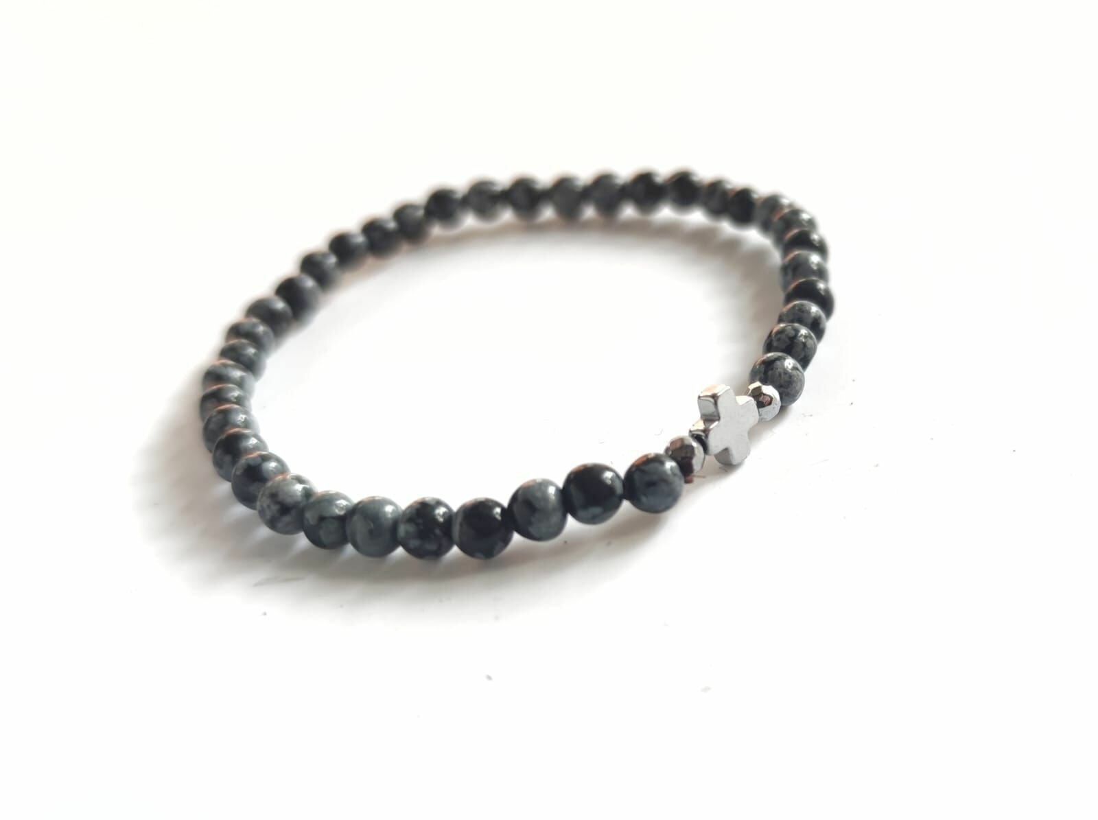 Браслет, обсидиан, гематит