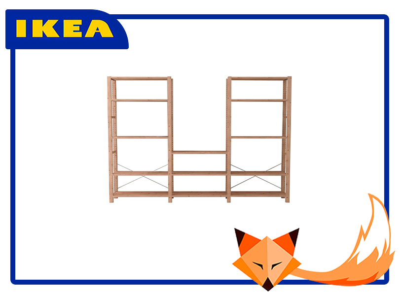 Стеллаж IKEA Ivar 259х30х179 см, 13 полок, массив сосны, без покрытия