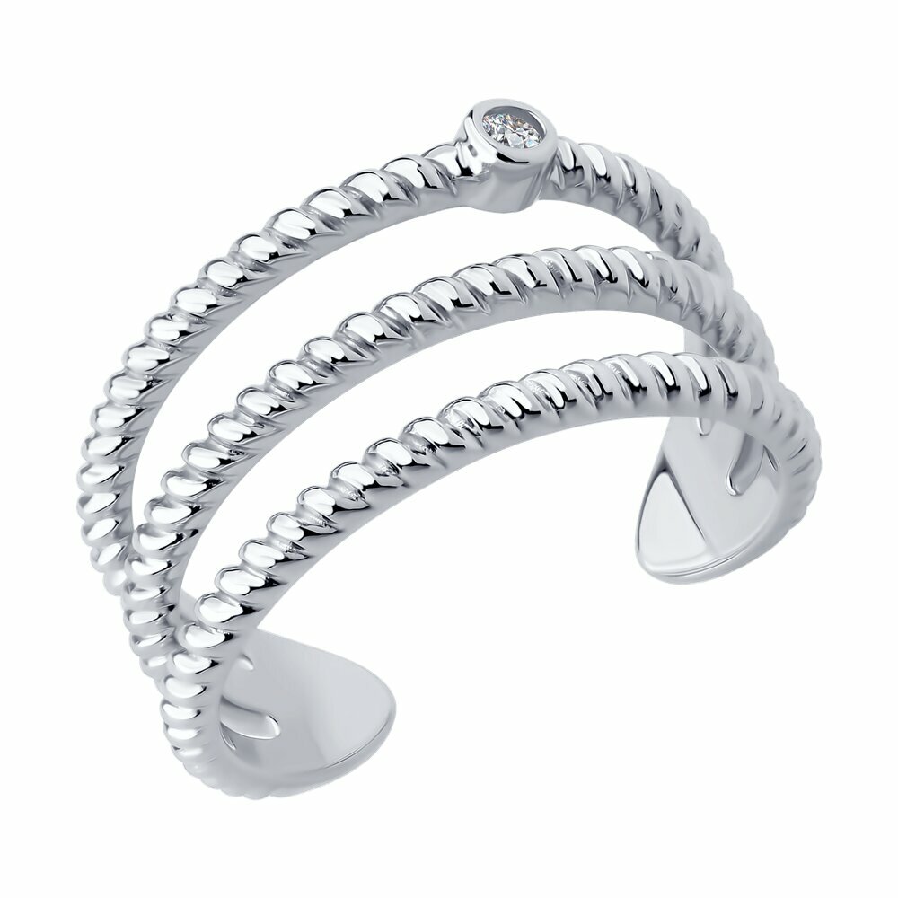 Кольцо, серебро, 925 проба, родирование, фианит