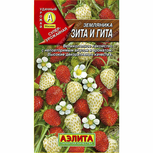 Семена земляники ремонтантной "Зита и Гита" 10 упаковок по 0,04 гр - наслаждайтесь вкусными и ароматными ягодами.