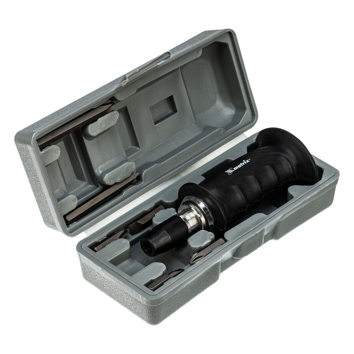 Отвертка ударно-поворотная 1/ дюйма, набор бит, 6 шт, черная ручка профи, в пласт. боксе MATRIX