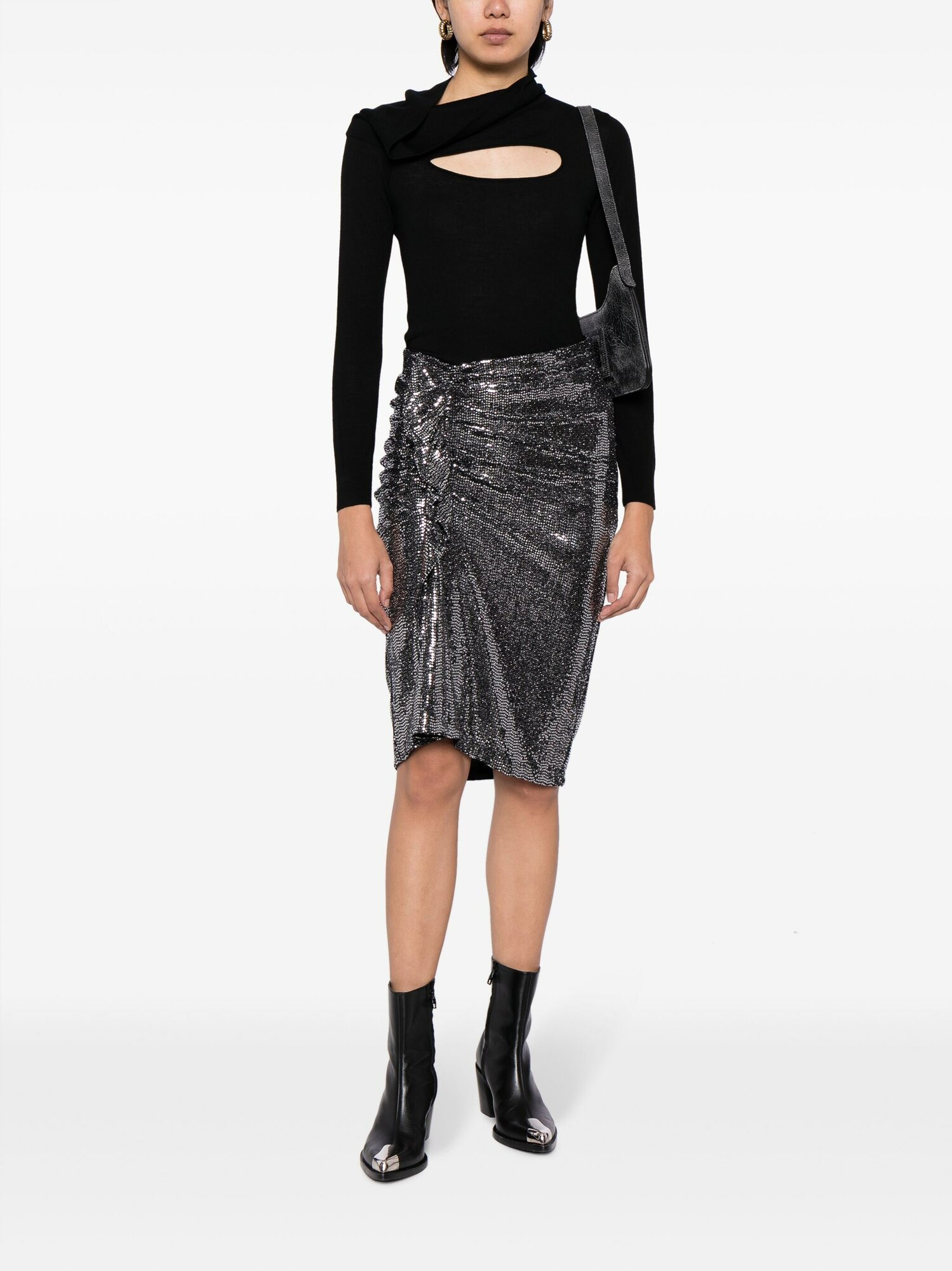 Юбка Isabel Marant Dolene rhinestone miniskirt, размер 38, серебристый — фото 1