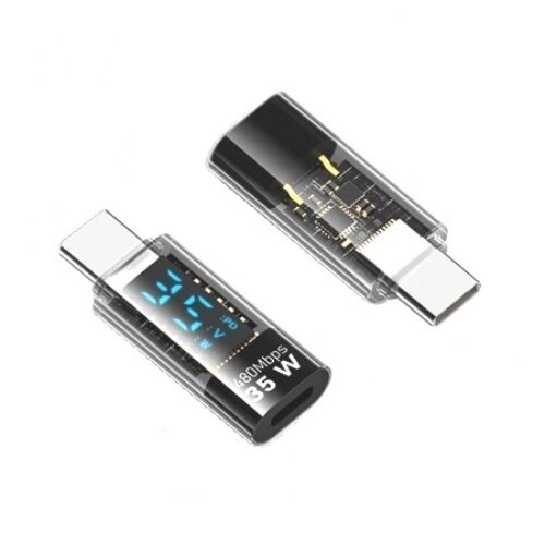 Адаптер USB-Cm Lightning индикатор мощности Ks-is 861 переходник штекер-гнездо 35Вт - прозрачный с чёрным