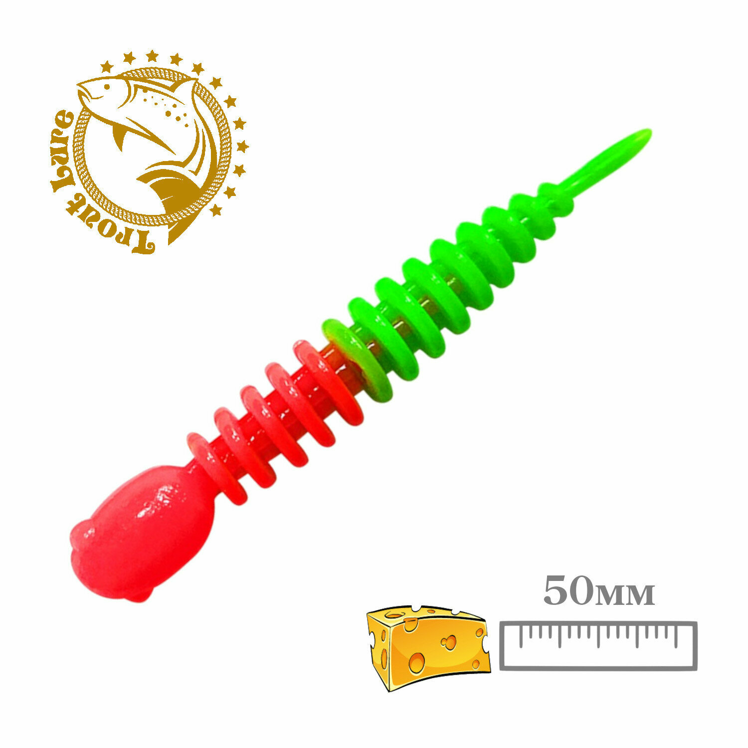 Силикон TROUT LURE (SANSAN) в банке, GOLOVASTIK 50, СЫР, COL. 32 (Red-Green), (12шт)