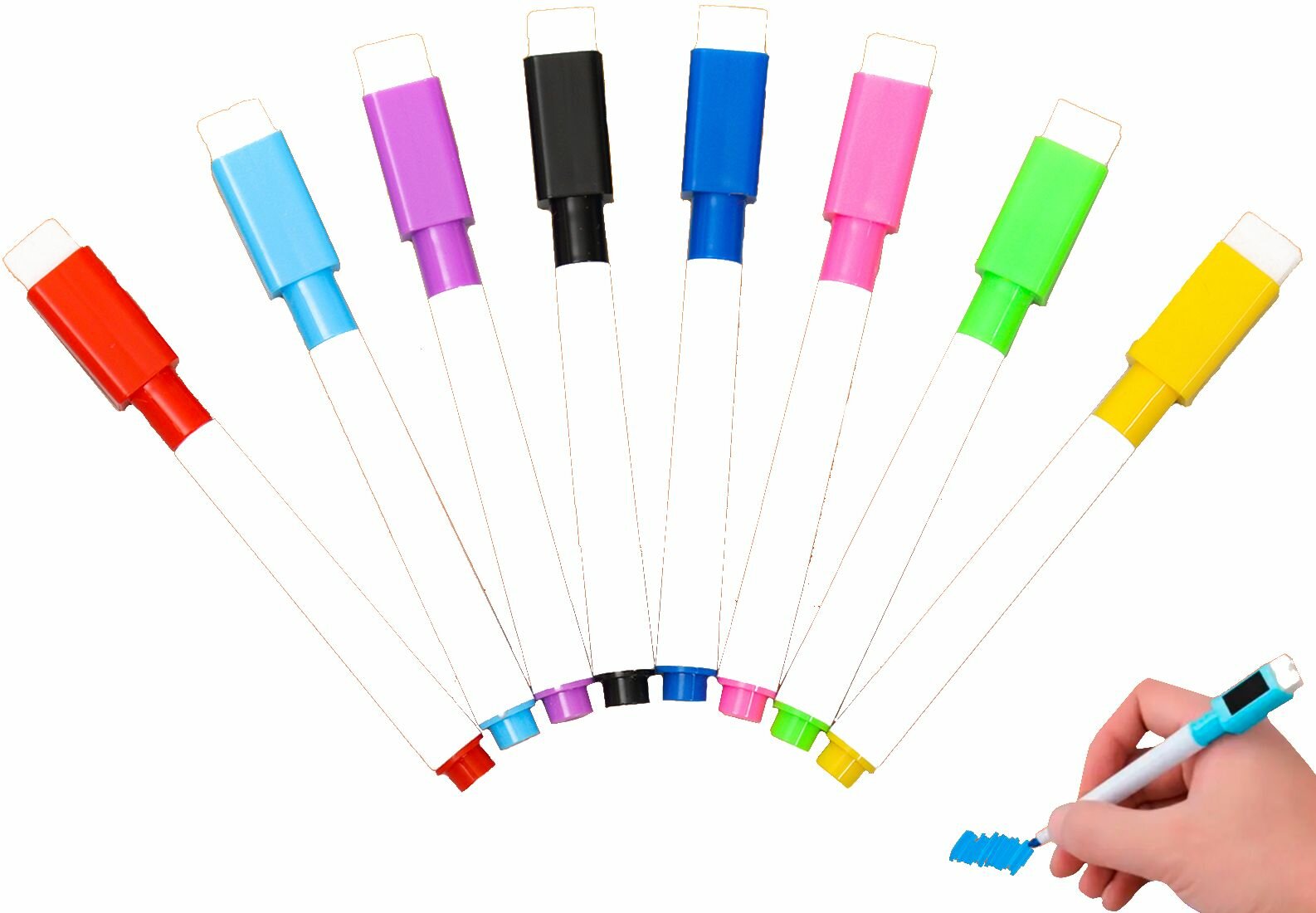 Цветные стираемые водные маркеры с магнитом, комплект фломастеров пиши-стирай на водной основе для рисования по белой магнитной доске, флипчарту, стеклу, набор 8 шт.