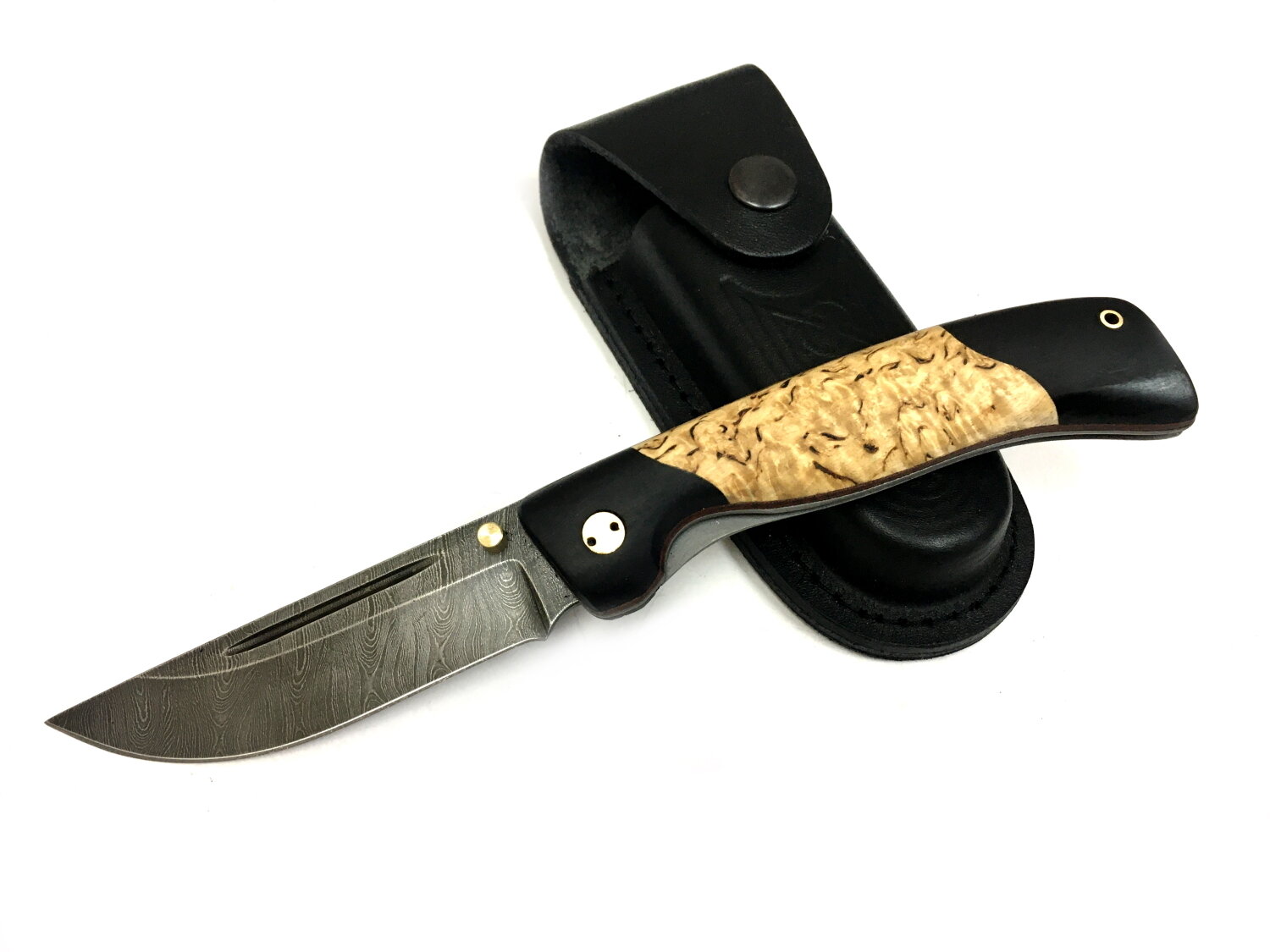 Складной нож Валдай, дамасская сталь, карельская береза