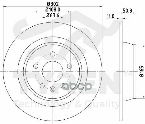 Диск тормозной Ford Galaxy 06>, Kuga I 08>, Mondeo IV 07>; Land Rover Range Rover Evoque 11> TYREN арт. TYR1012751