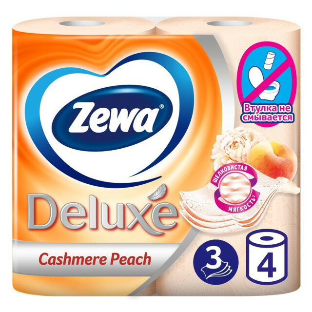 ZEWA Deluxe 4 шт в уп. туалетная бумага 3-слойная 145 листов аромат персик для дома