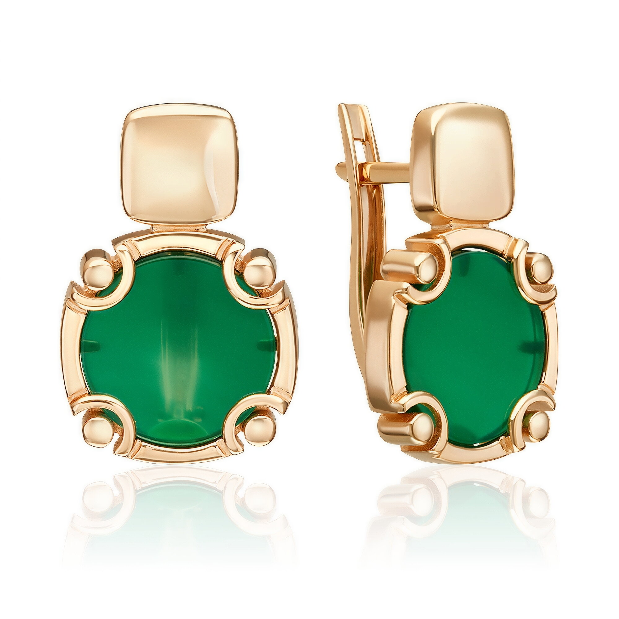 Серьги, красное золото, 585 проба, агат