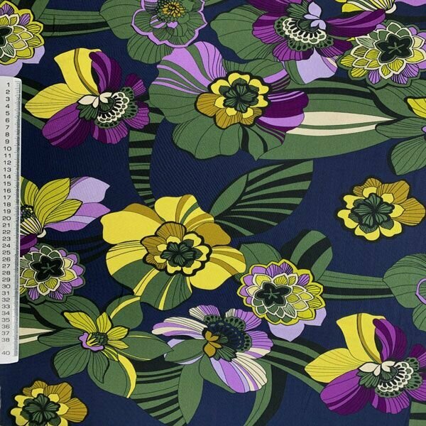 Трикотажная ткань "Желтые Цветы", 92 % вискоза, 8 % эластан, 1.35 х 2 м