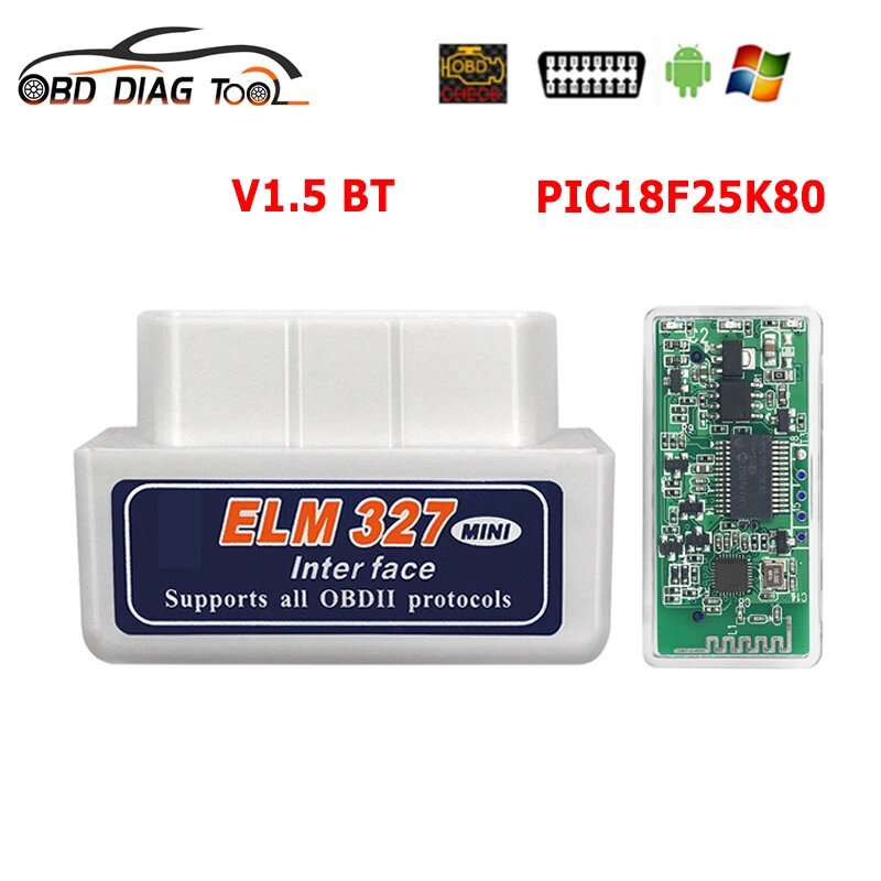 2021 OBDII ELM 327 V1.5 BT OBD диагностический интерфейс OBD2 ELM327 1,5 чип PIC18F25K80 Автомобильный сканер инструмент для Android и ПК