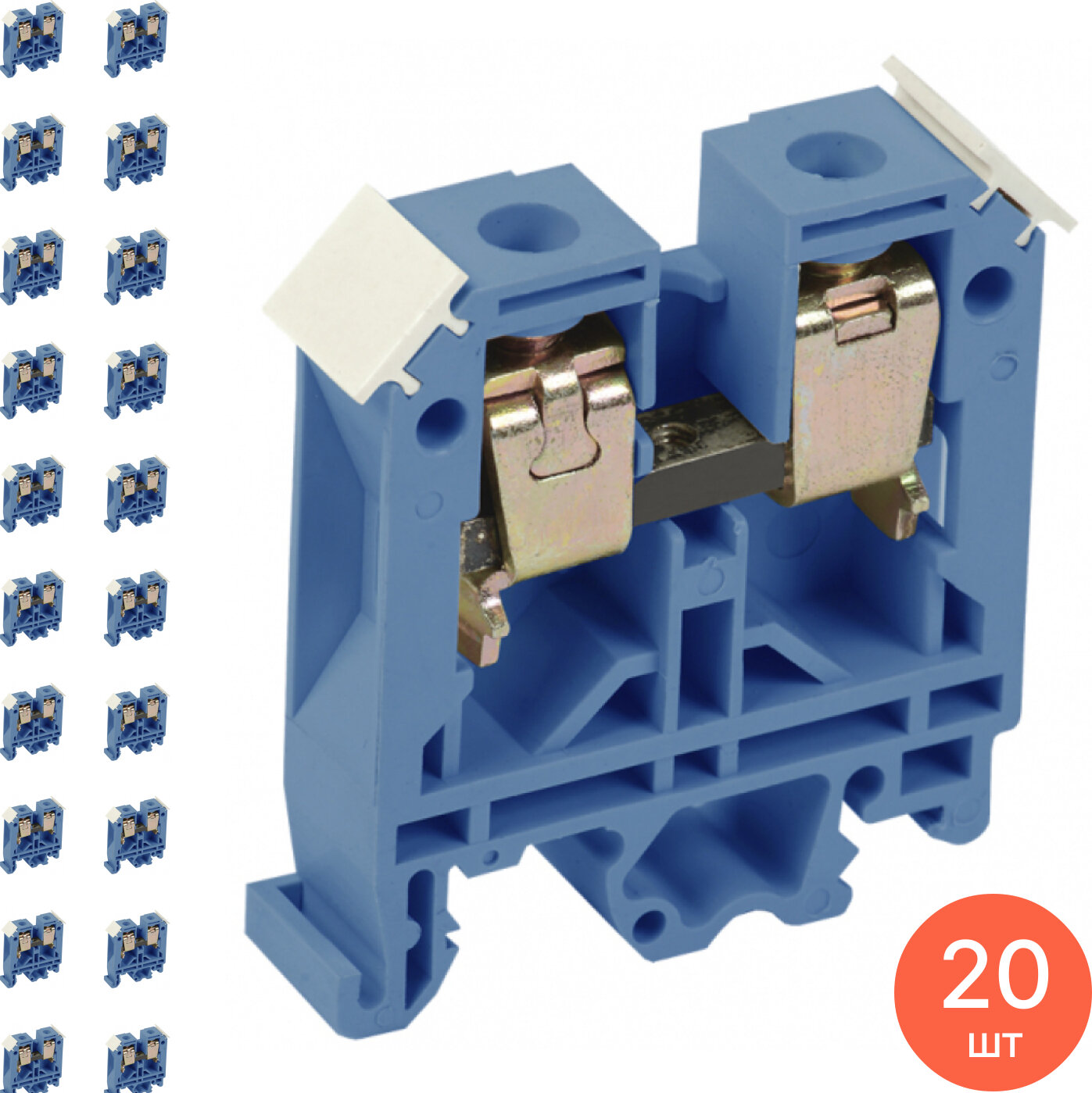 Клемма для проводов IEK / ИЭК ЗНИ-6мм2 (JXB50А), наборная винтовая, корпус огнестойкий полиамид, синий, 46х8мм, 1шт. / зажим (комплект из 20 шт)