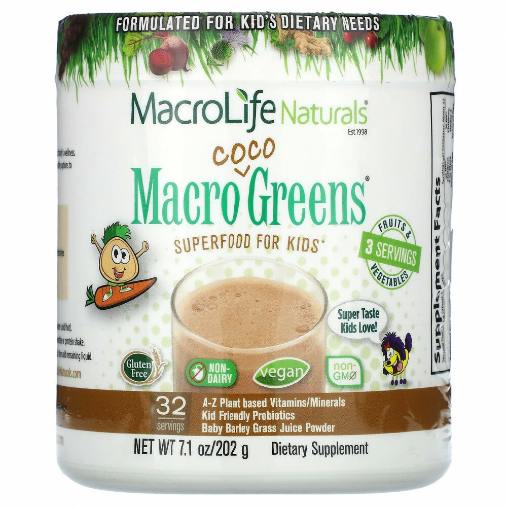 Macrolife Naturals, Macro Coco Greens®, суперфуд для детей, 202 г (7,1 унции)