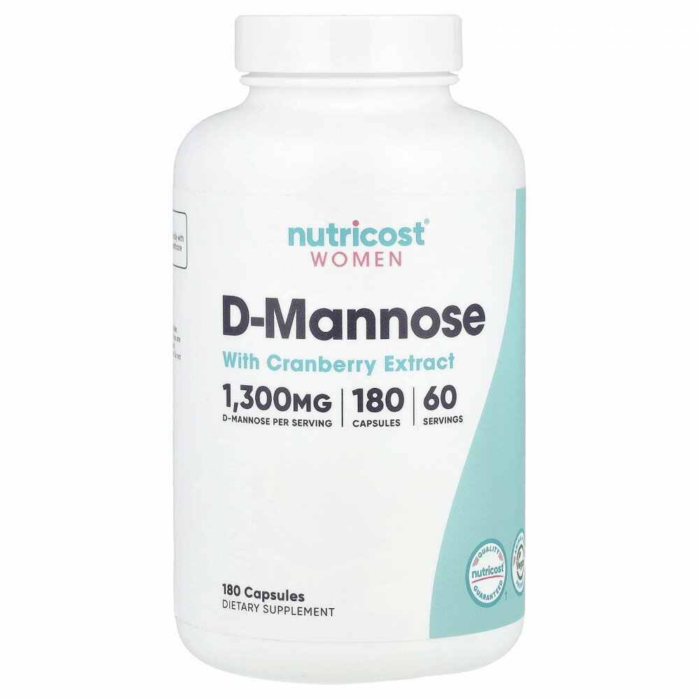 Nutricost, D-манноза с экстрактом клюквы для женщин, 180 капсул