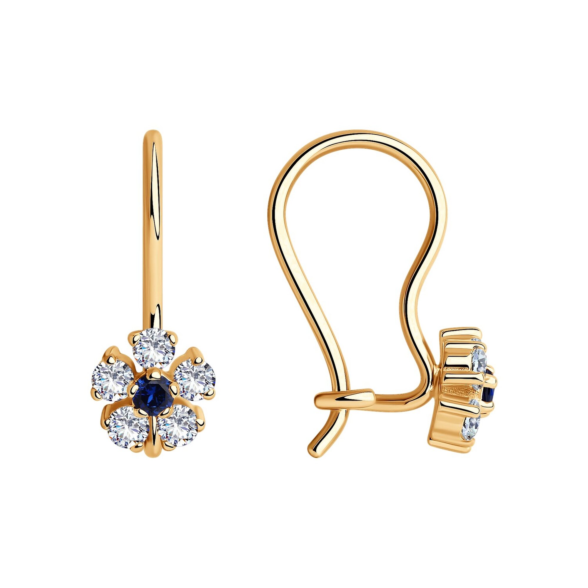 Серьги, красное золото, 585 проба, фианит