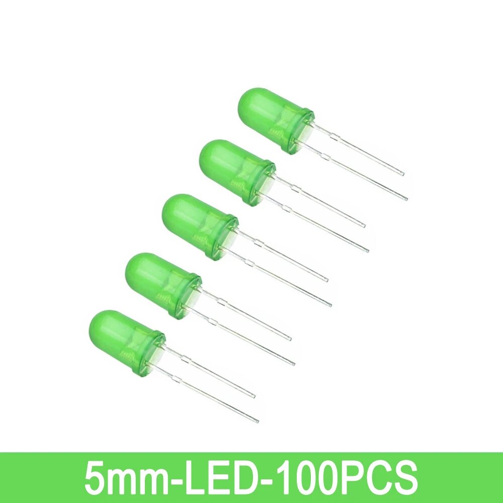 Светодиоды UMProb 3 мм и 5 мм 100 шт. 5mm Green