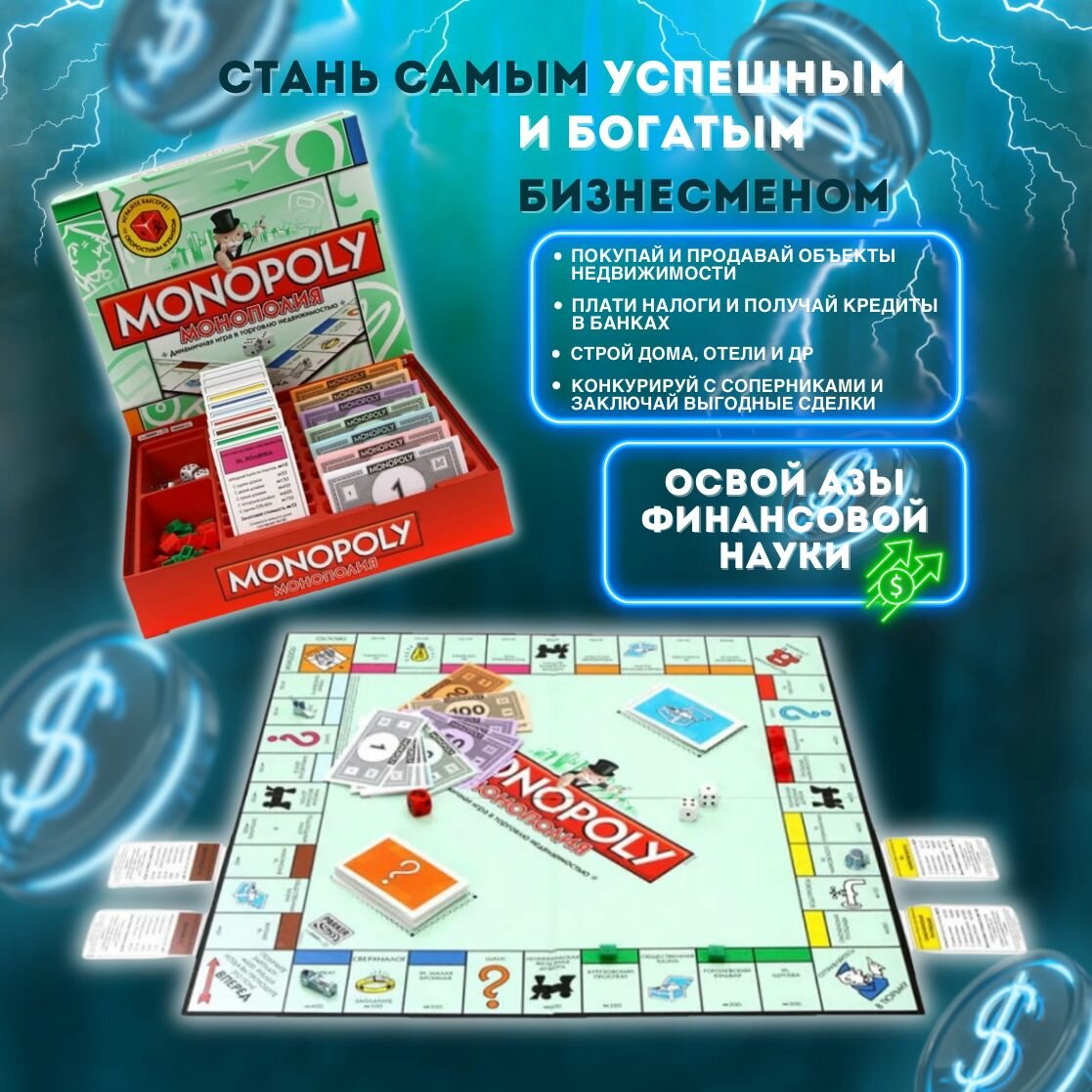 Настольная игра Монополия Классическая (MONOPOLY). Развивающая игра на русском языке. Металлические фигурки!