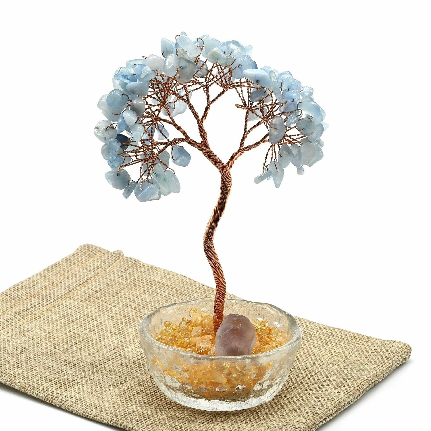 Дерево счастья из кварца в горшочке с цитрином 85*85*115мм