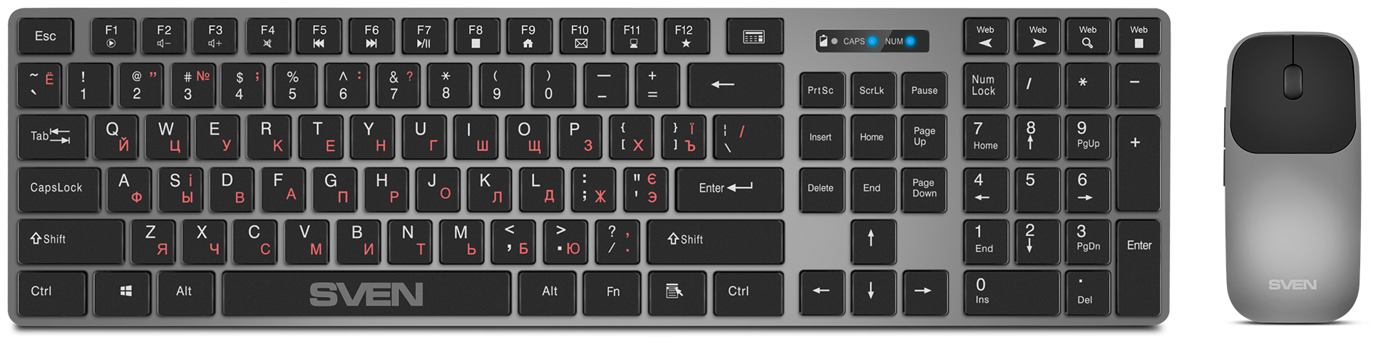 Клавиатура + мышь беспроводная Sven Kb-c3000w серый (109 кл.+12Fn, 1000DPI, 4+1 кл.)