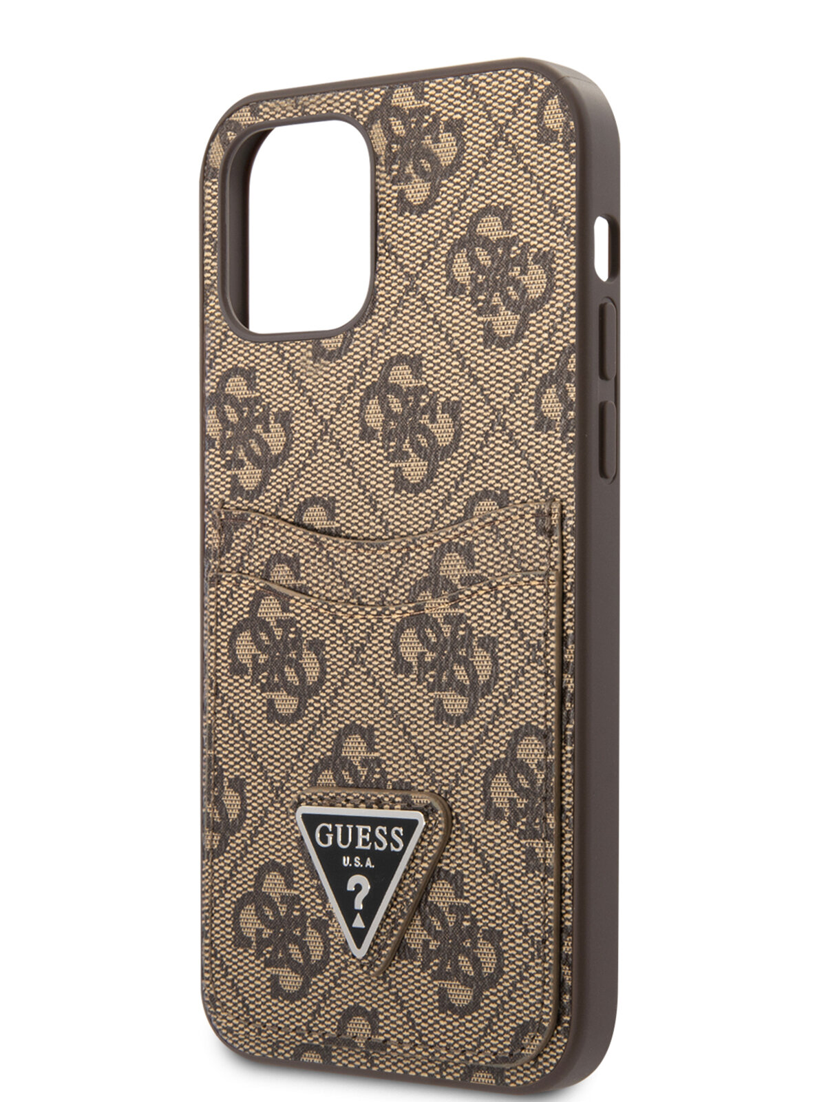 Guess для iPhone 12 Pro Max (6.7) чехол PU 4G Double cardslot Metal triangle logo Hard Brown