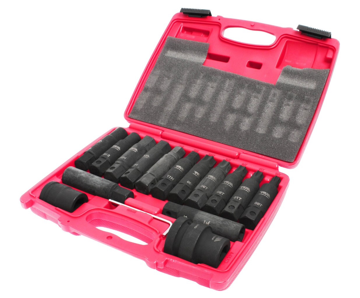 JTC-J616C - Набор бит 3/4" SPLINE Е18-24, TORX Т60-100, HEX Н17-24 ударных с держат. 3/4", 1" 107мм 16 пр. JTC