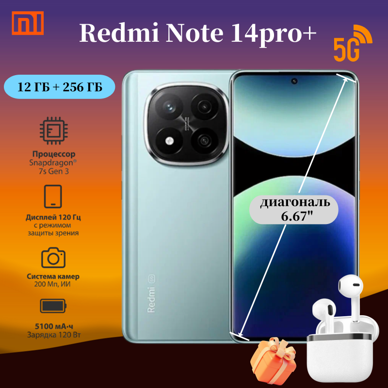 Смартфон Xiaomi Redmi Note 14 Pro+ 5G 、12ГБ+256ГБ、 Android 14.