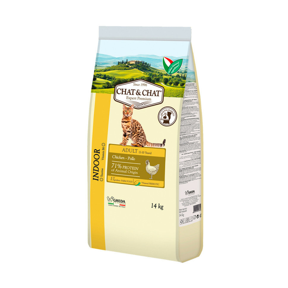 Chat&Chat Adult Indoor Chicken сухой корм для взрослых кошек с цыпленком - 14 кг