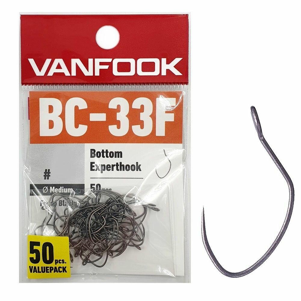 Одинарные крючки для рыбалки Vanfook BC-33F, Fusso Black, #6, 50 шт / Японские крючки ВанФук