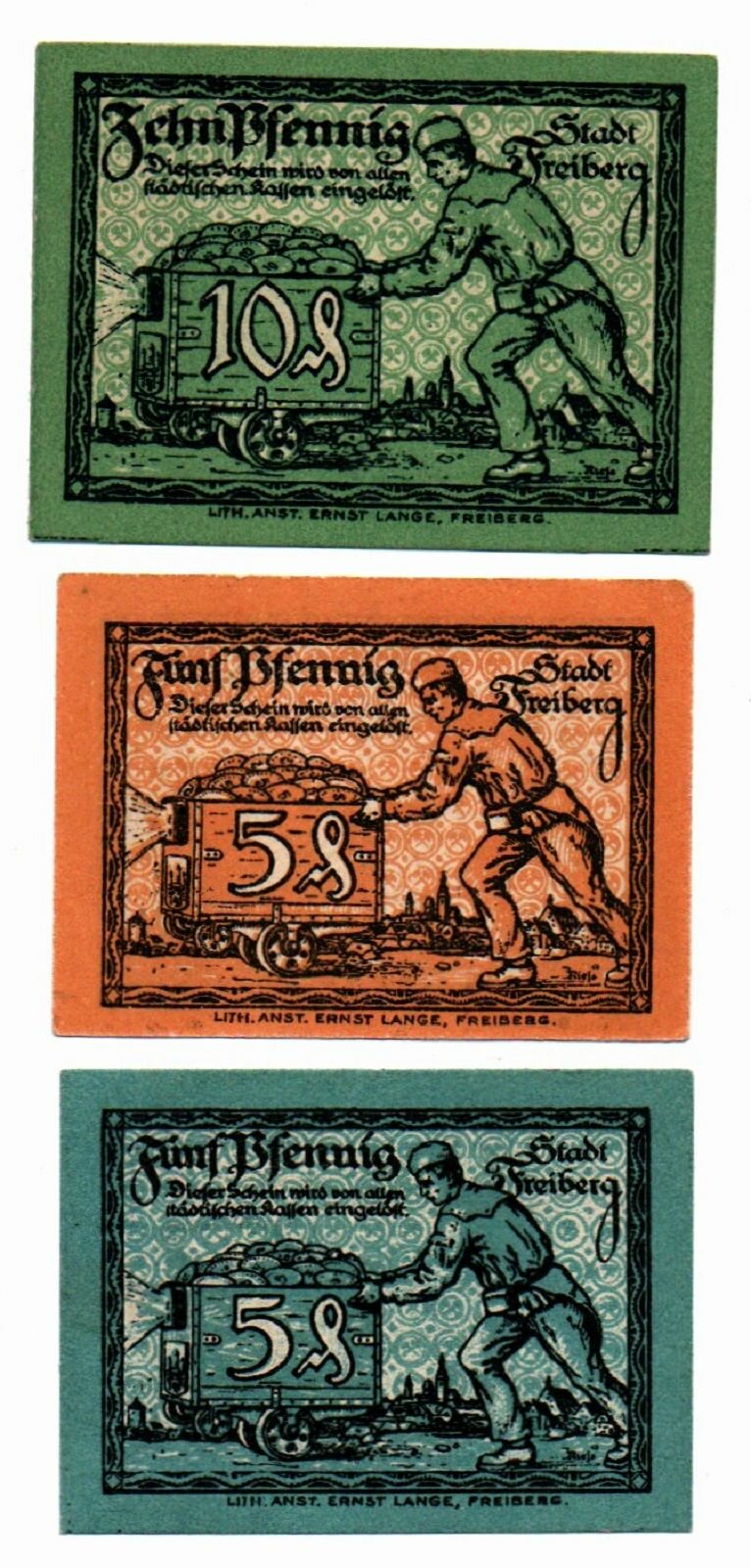 Нотгельды 10 пфеннигов 1921 год Германия набор из 3 шт. 50*36 Н