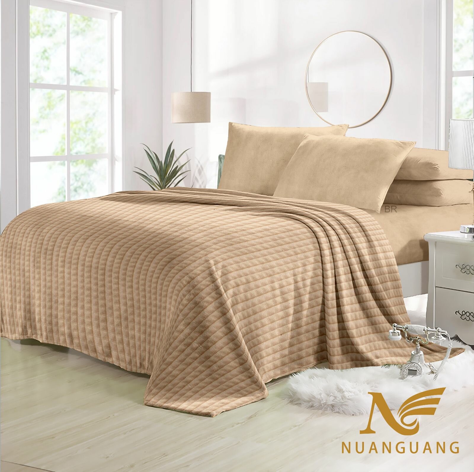 Плед-покрывало "Кубик" 200x220, бежевый